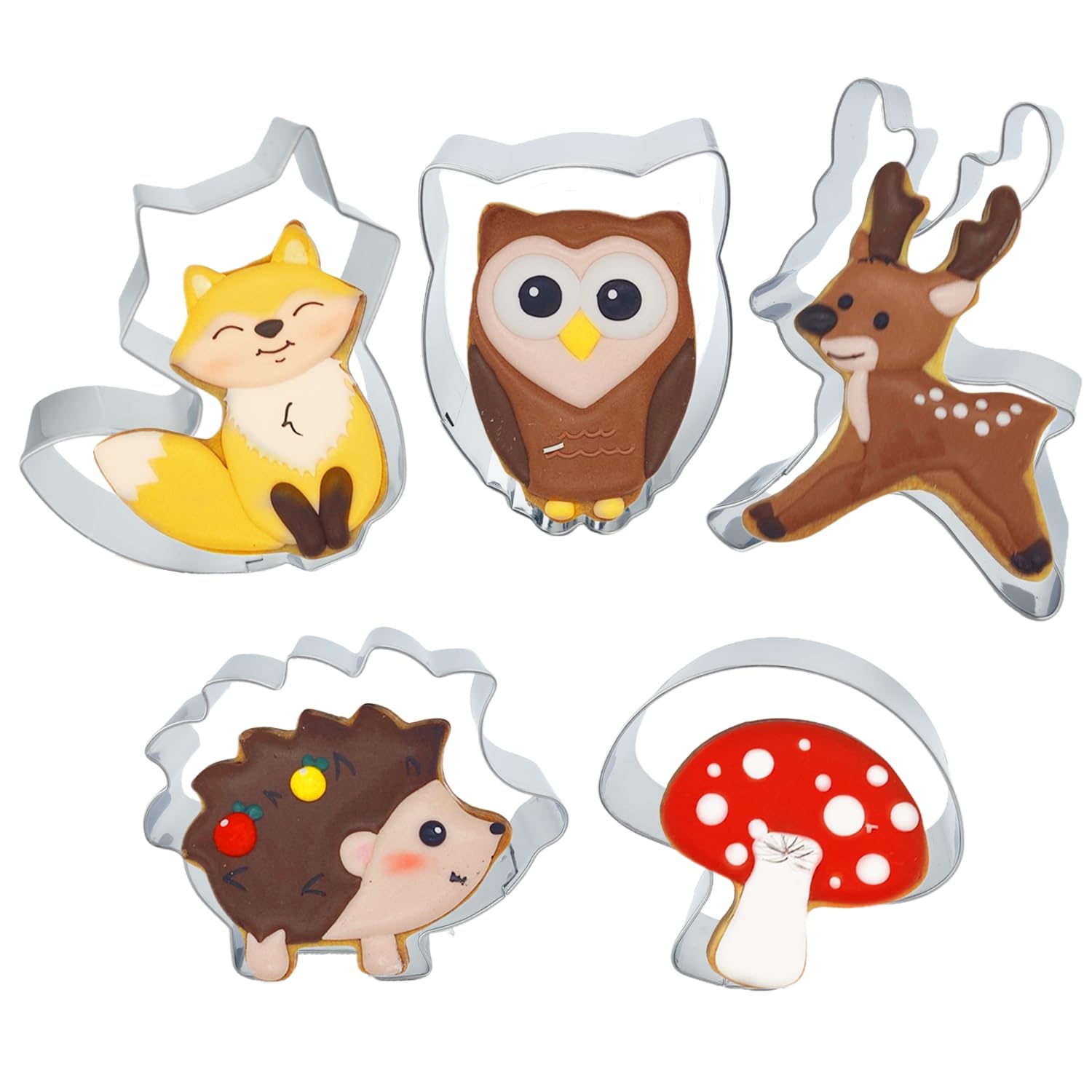 Amazon.com: 5 Pcs Animal Cookie Cutters, Fox Owl Mushroom Raccoon ...