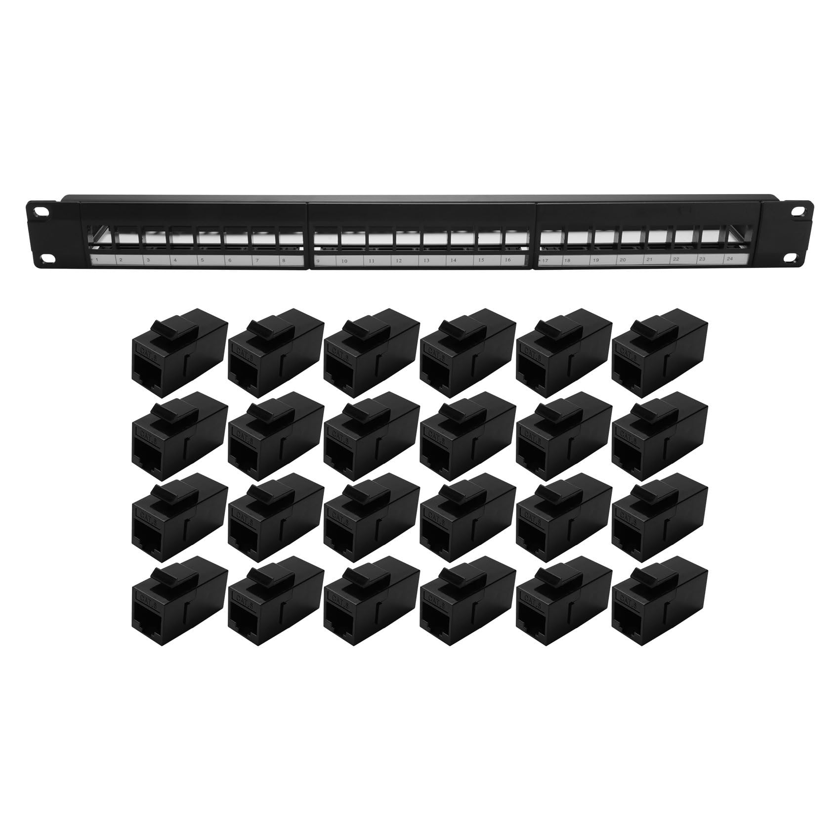 Spacesea 24 Port CAT6 RJ45 Through Coupler Patch Panel 19-Inch 1U ...