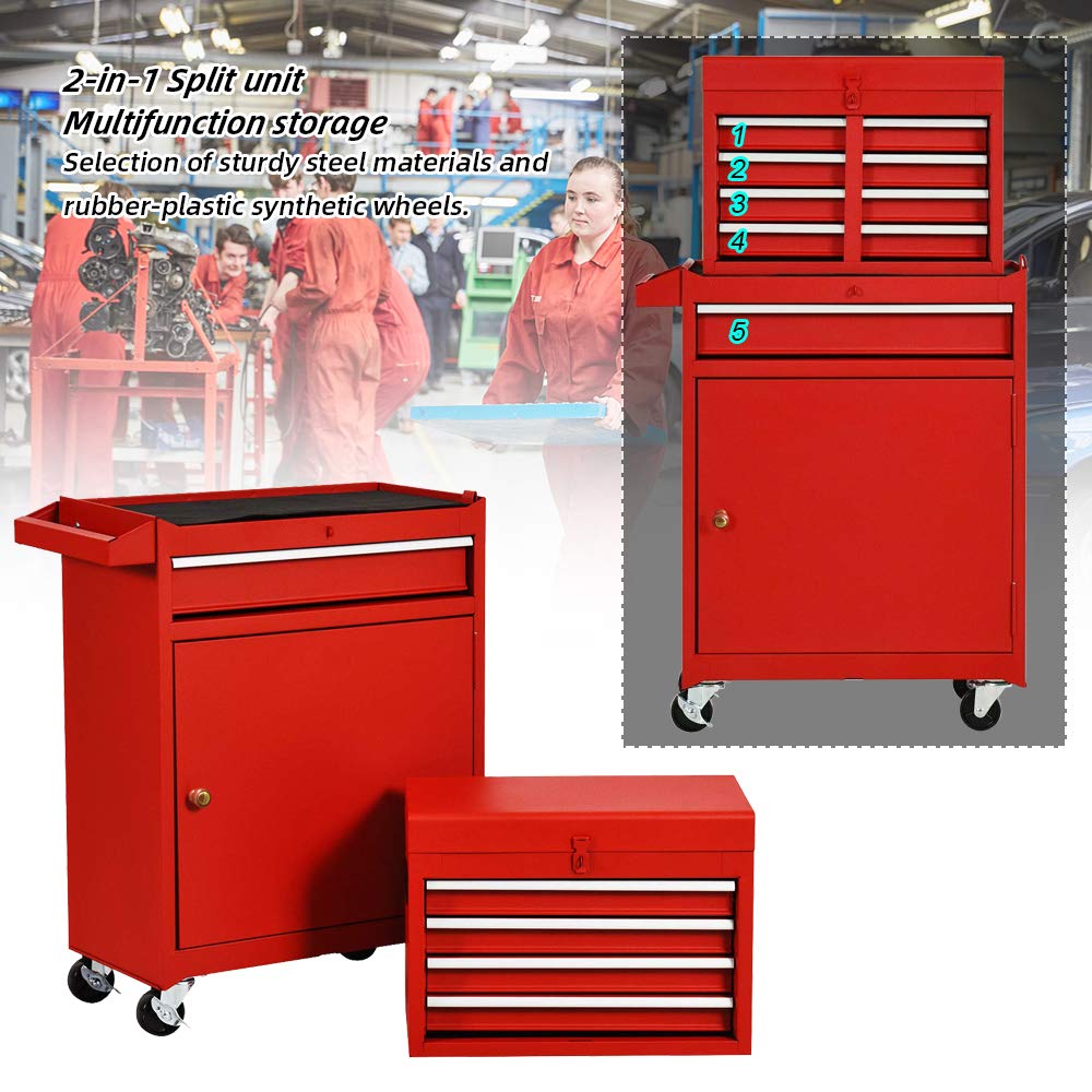 Goplus 6-Drawer Rolling Tool Chest, 3-in-1 Tool Box Organizer W/ Auto ...