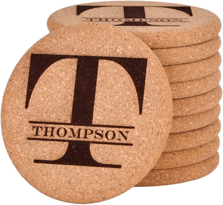 Amazon.com: Personalized Cork Coasters for Drinks, Custom Engraved Absorbent Heat & Water ...
