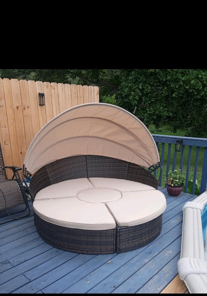 $13/mo - Finance Betterland Outdoor Furniture Patio Round Daybed with ...