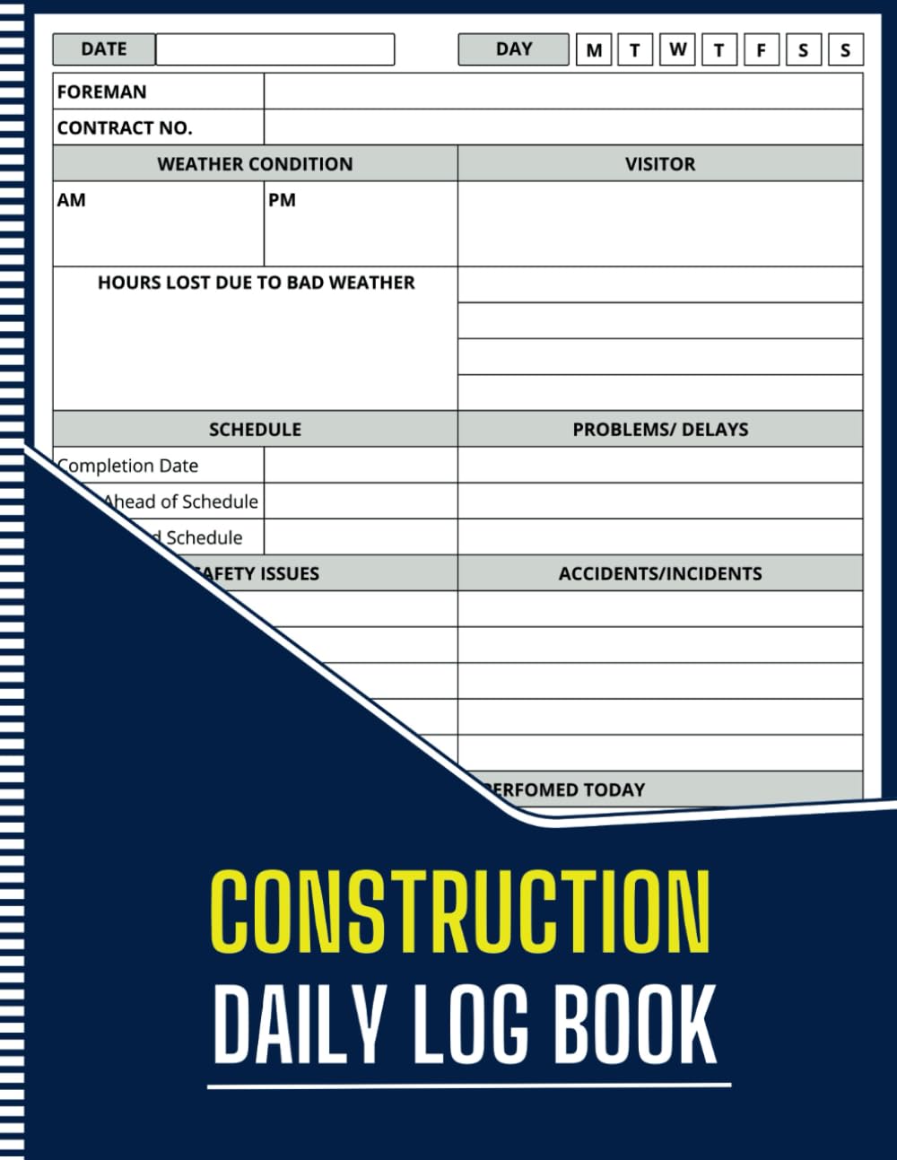 Construction Daily Log Book: Job Site Project Management Report, Brown ...