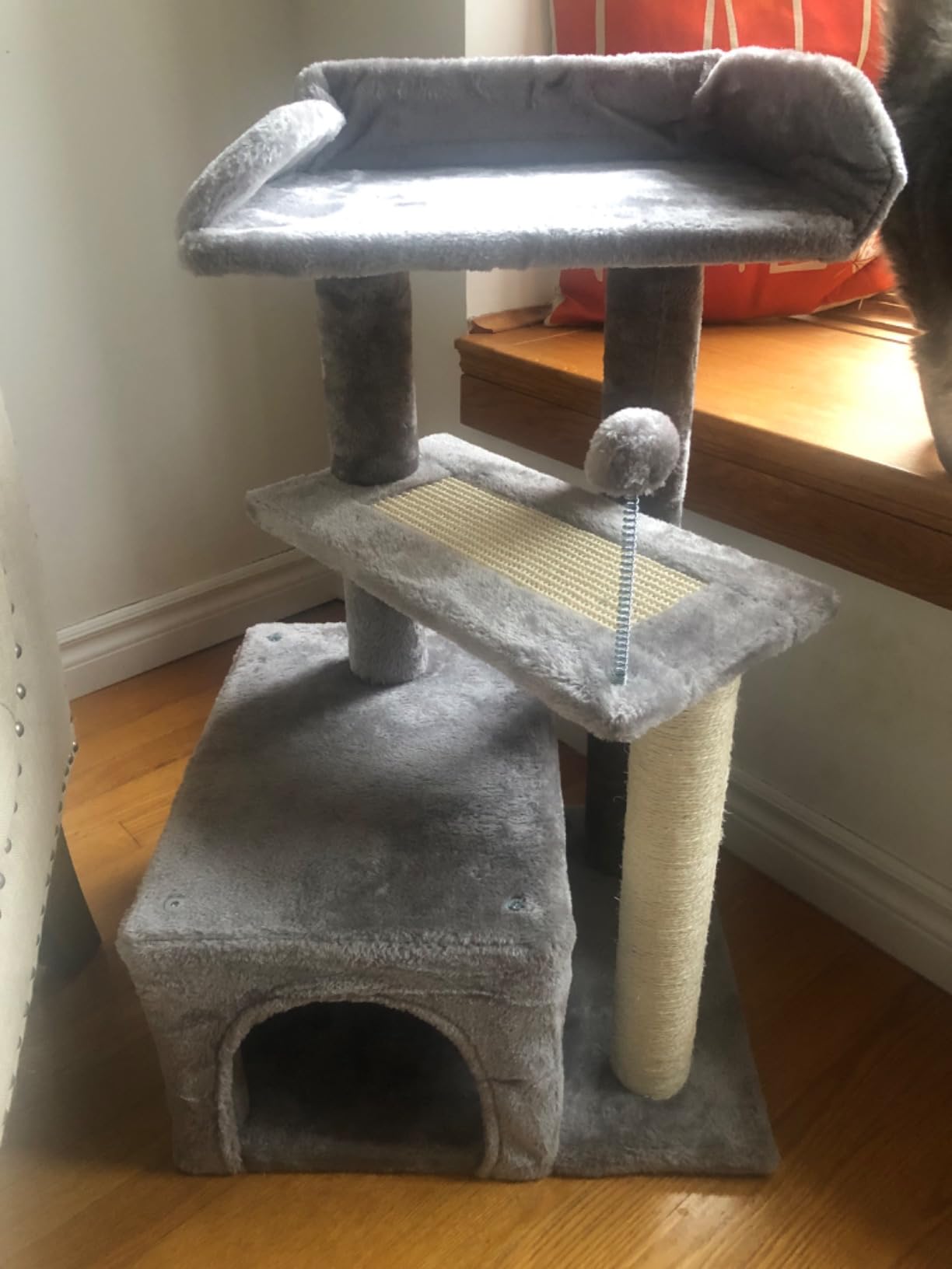 Made4Pets Cat Tree, Carpet Cat Tower Grey for Indoors Cats, Cute Wood ...