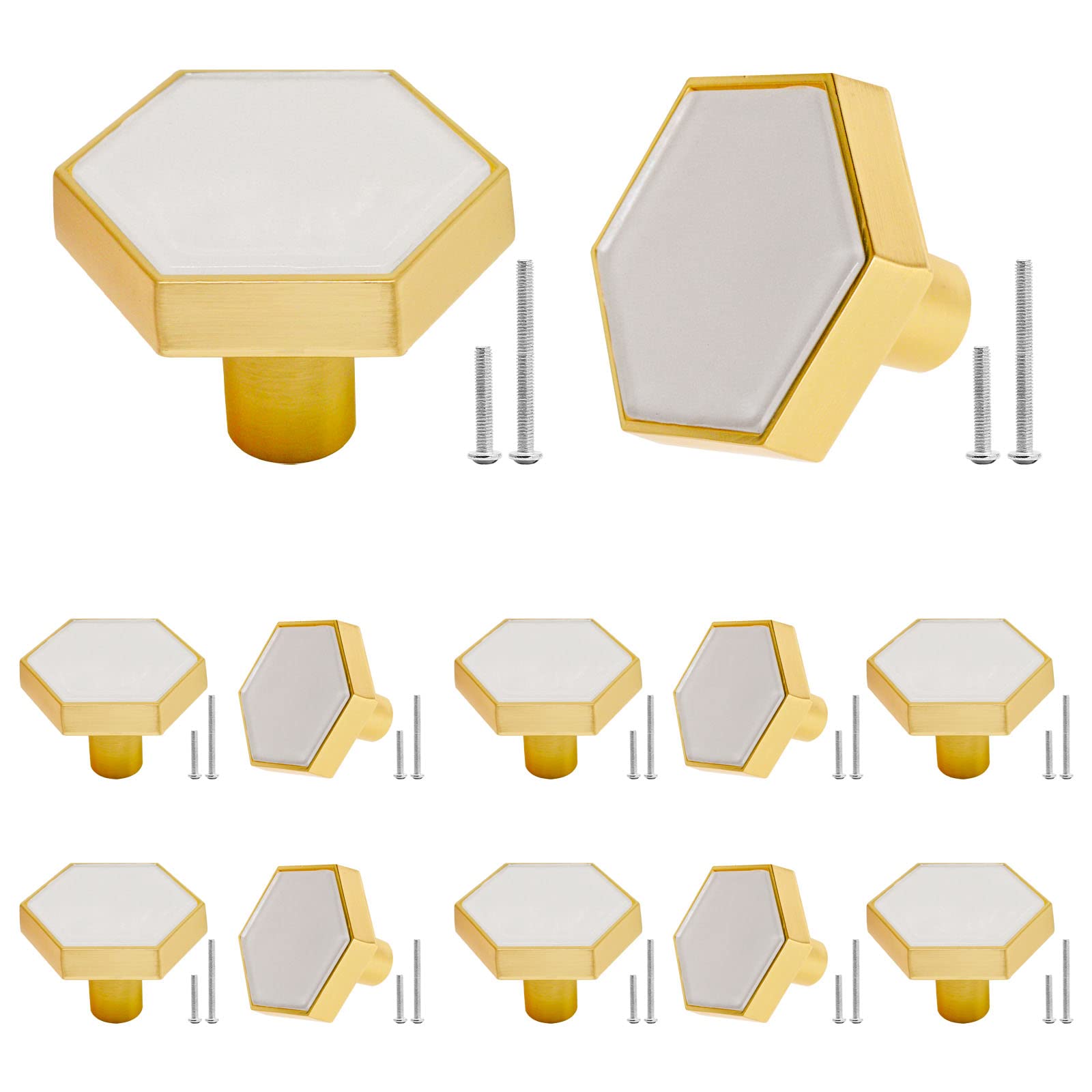Amazon.com: SWZHAI 12 Pcs Gold Knobs for Dresser Drawers, Brushed Brass Hexagon Knobs Drawer ...