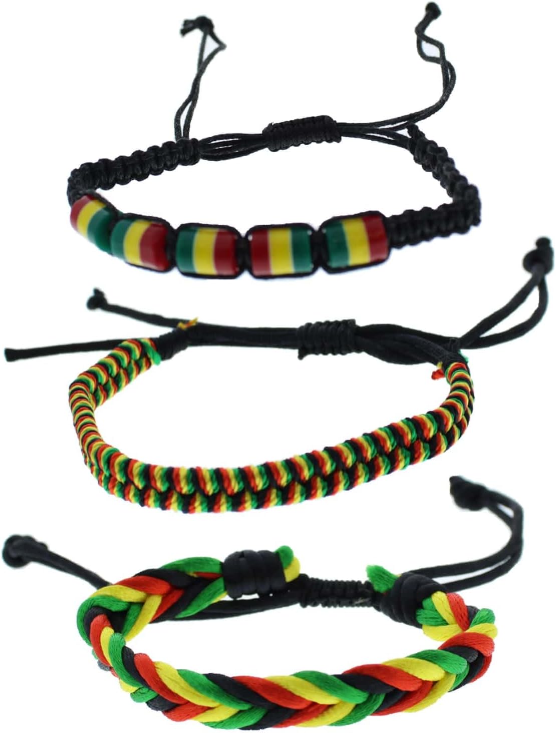 Set of 3 Rasta Braided Bracelets - Friendship Bracelets Reggae Colours ...