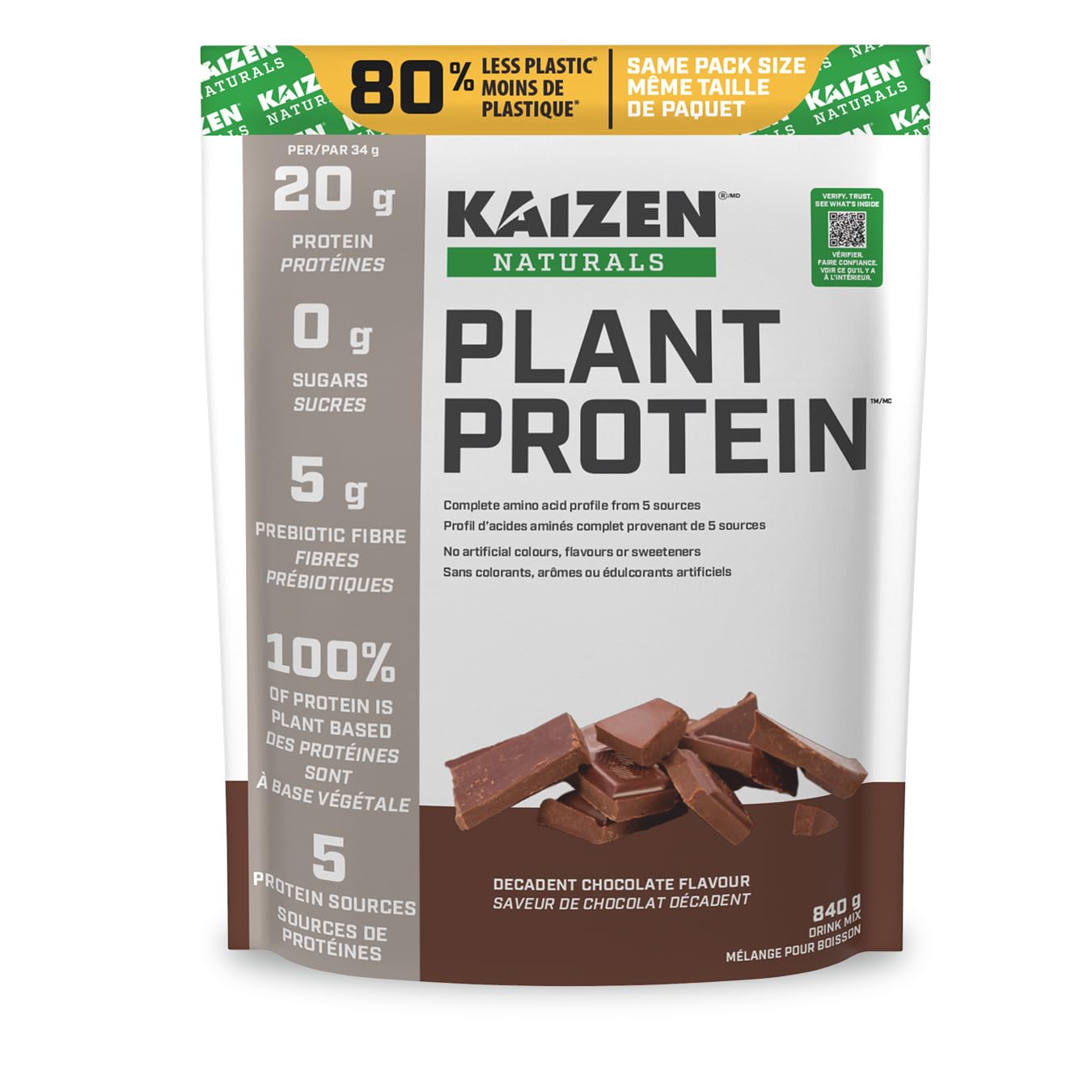 Kaizen Naturals Plant Protein, Decadent Chocolate, 840g, Pouch : Amazon ...