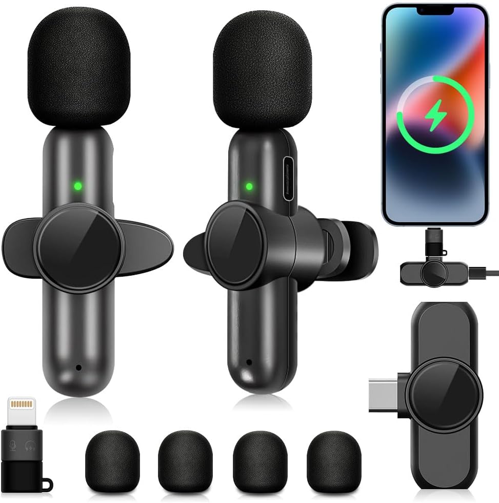 Amazon.com: 2Pack Wireless Lavalier Microphone for iPhone, iPad Android with Adapter ,Wireless ...