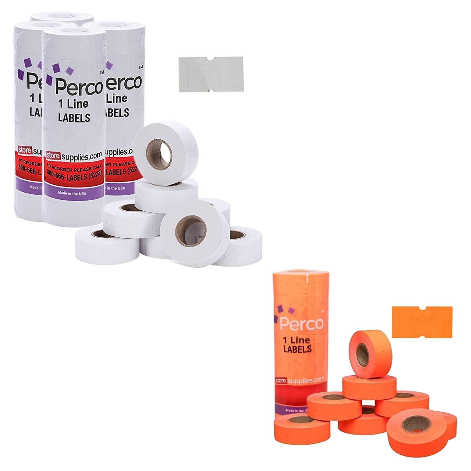 Amazon.com : Perco 1 Line White Labels - 1 Sleeve, 8,000 Blank Price ...