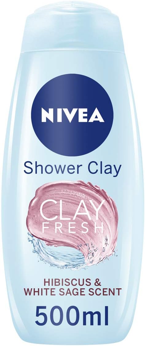 NIVEA Clay Fresh Body Wash Hibiscus & White Sage Shower Gel Pack of 6 (6 x 500 ml), Moisturising ...