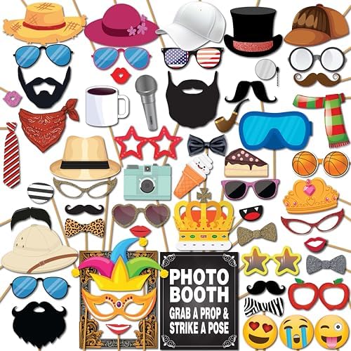 Amazon.com: Party Photo Booth Props - 60-pc Photobooth Kit with 8 x 10 ...