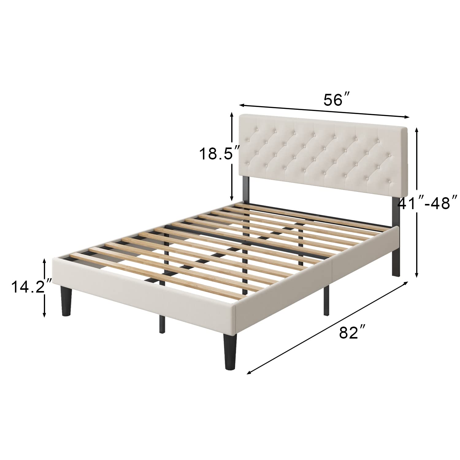 HOMBCK Full Bed Full Size Bed Frame, Fabric Upholstered Bed Frame with ...