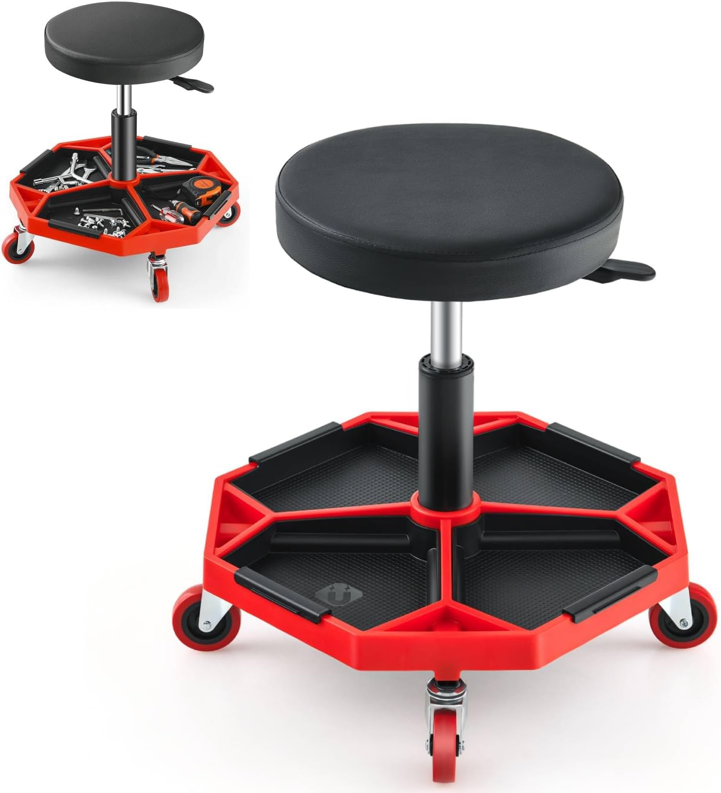 COSTWAY Rolling Mechanic Stool, Height Adjustable Swivel Pneumatic ...