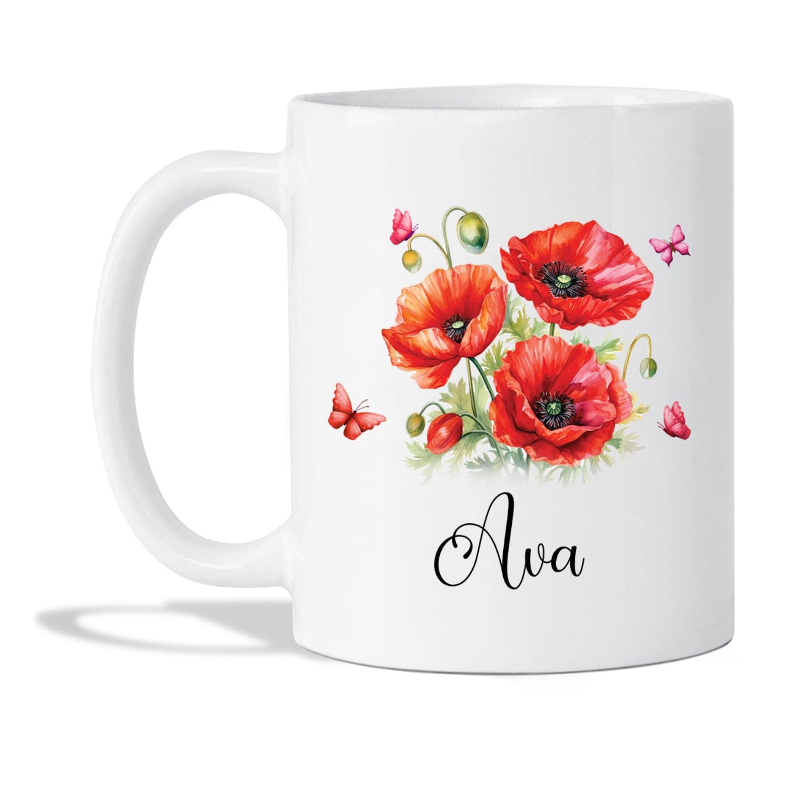 Amazon.com: Red Poppy Flower White Coffee Cup, Personalized Poppy ...