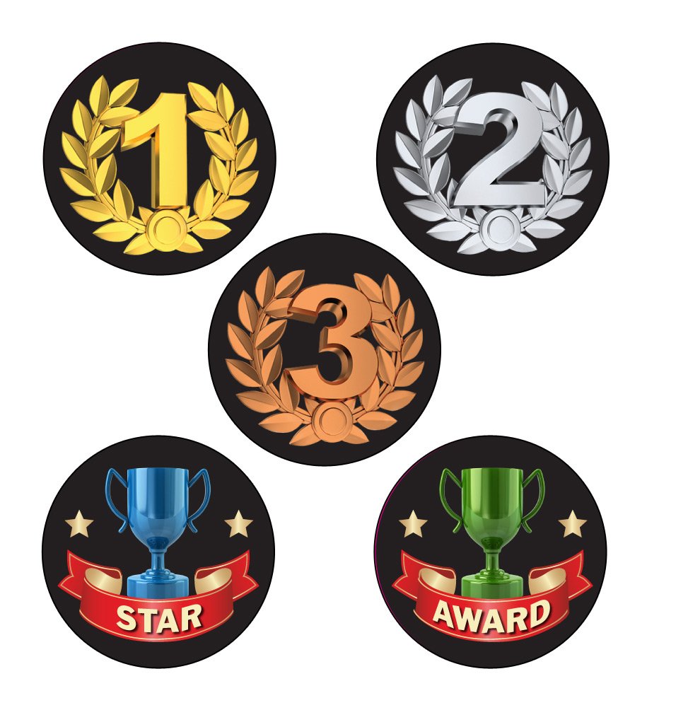 Buy 125 x 1st, 2nd, 3rd Place Star Award / Trophy Sports Stickers ...