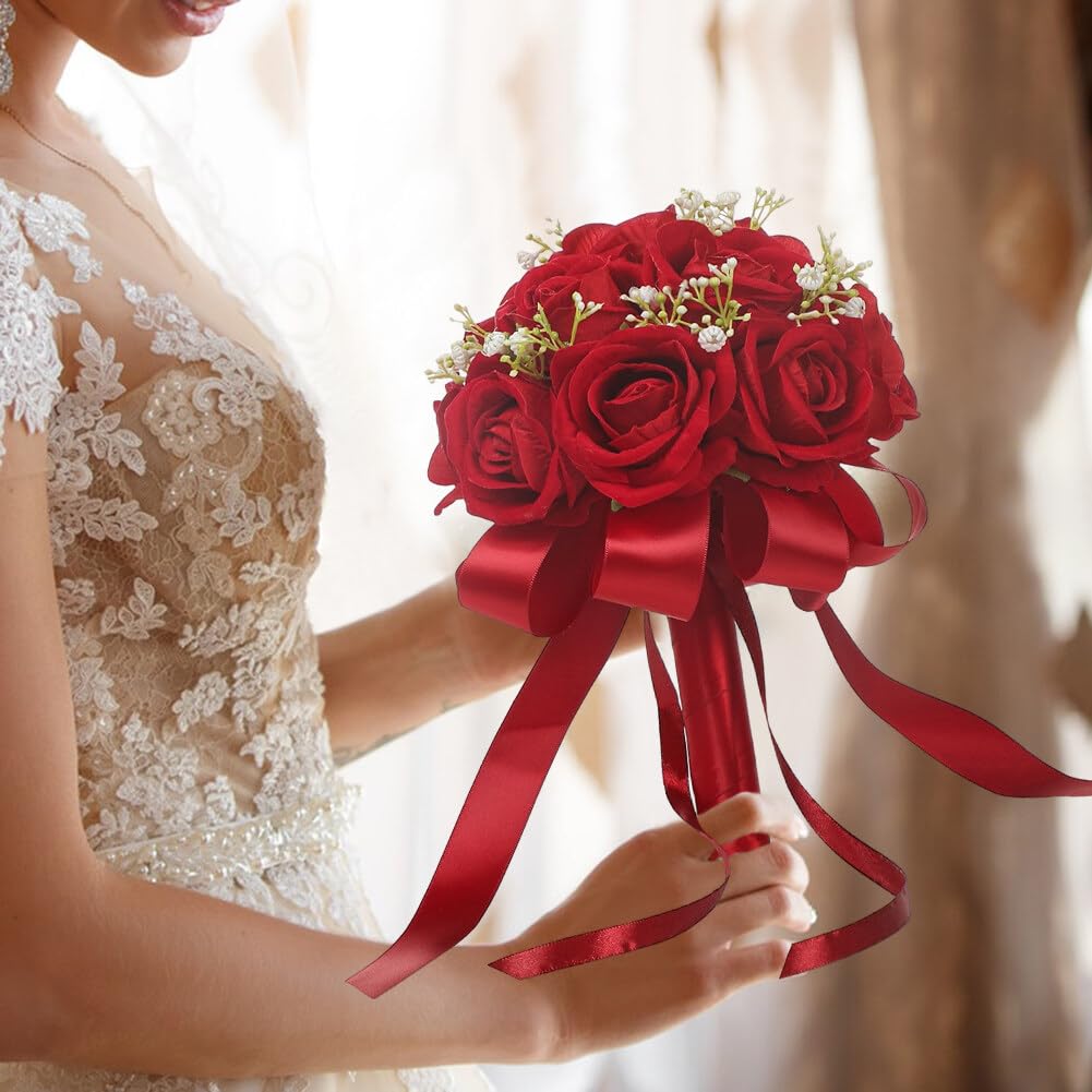 Red Roses Wedding Bouquet With Diamonds Red Roses Bridal Bouquets