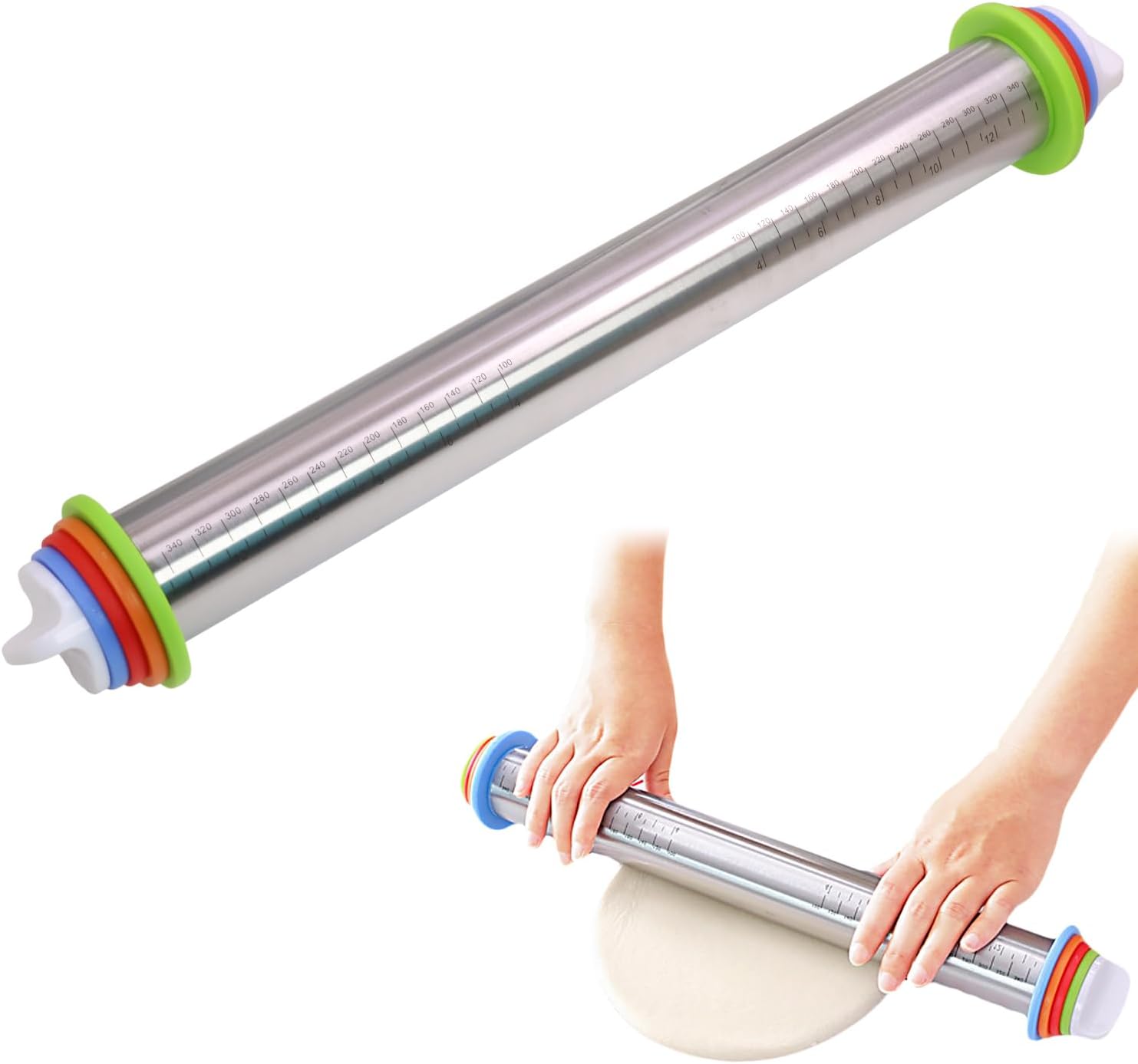 SYF-UN 17 inch Adjustable Stainless Steel Rolling Pin with Silicone ...