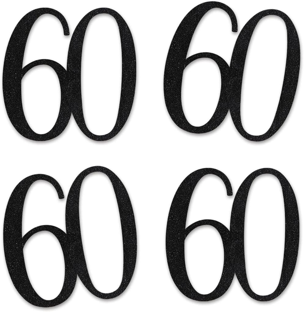 Amazon.com: Black Glitter 60 Cut-Out Numbers, 60th Birthday Party ...