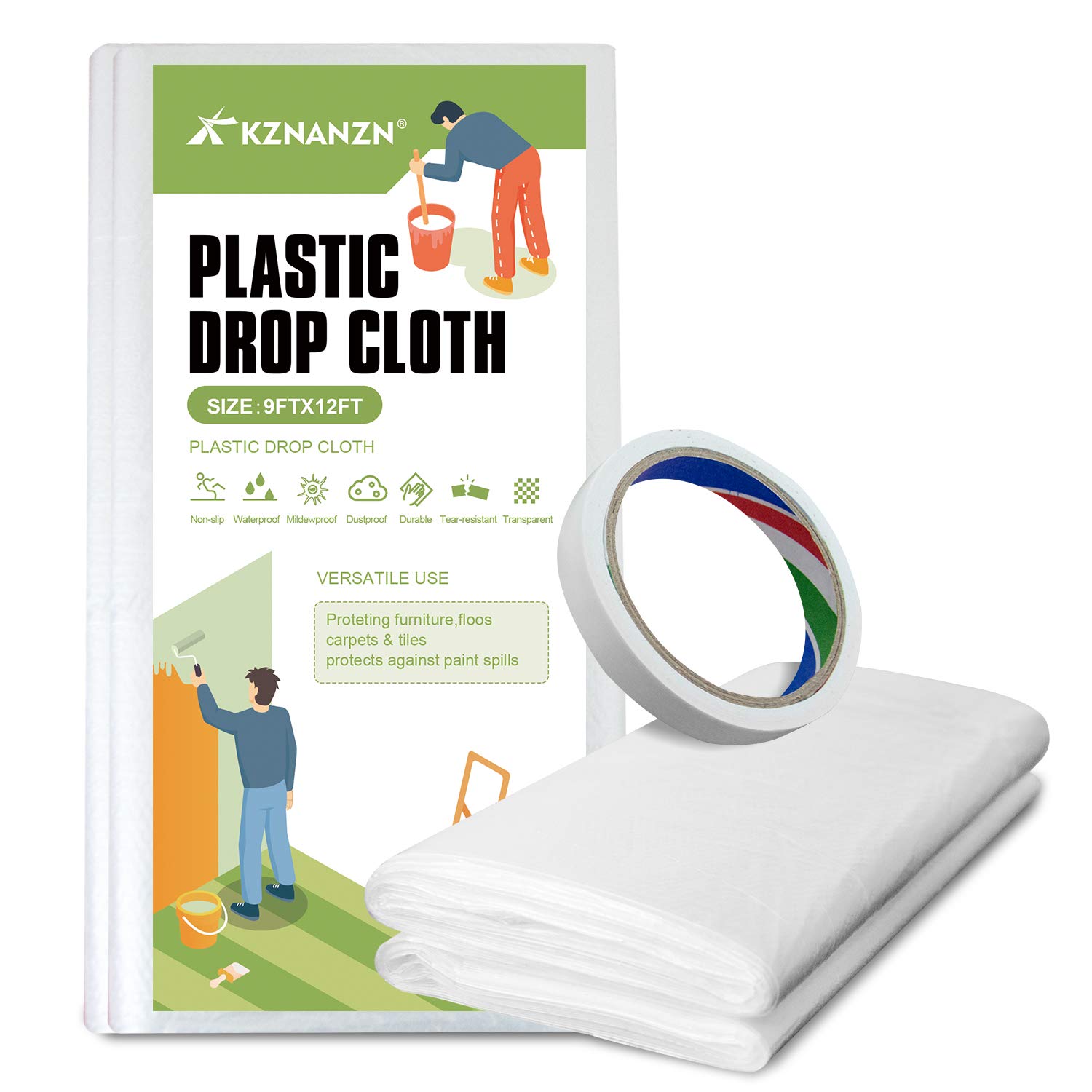Buy 2-Pack 3 Mil Plastic Drop Cloth, 9-Feet by 12-Feet Waterproof Heavy ...