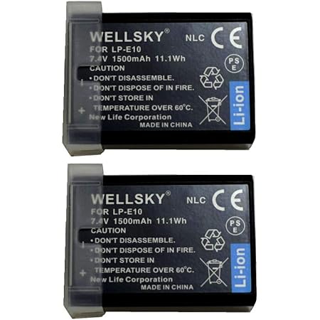 Amazon.co.jp: WELLSKY LP-E10 [ 2個セット ]互換バッテリー [ 純正品と同じよう使用可能 純正充電器で充電可能 残量表示可能 ] キヤノン 一眼レフ イオス ...