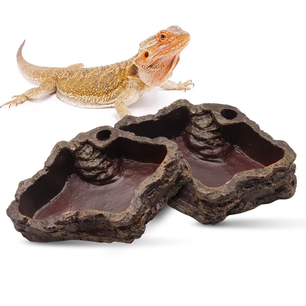 2 Pcs Reptile Water Dish, Reptile Food Bowl Rock Food Water Dish Lizard ...