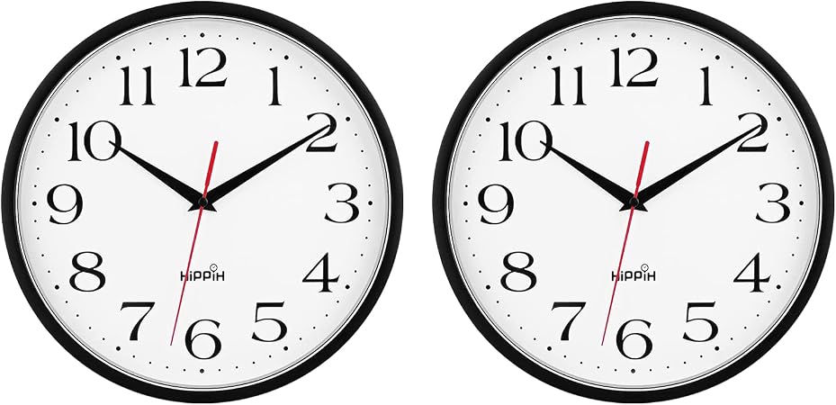 Amazon.com: HIPPIH 2 Pack Silent Wall Clock, 10 Inch Non Ticking Quiet ...