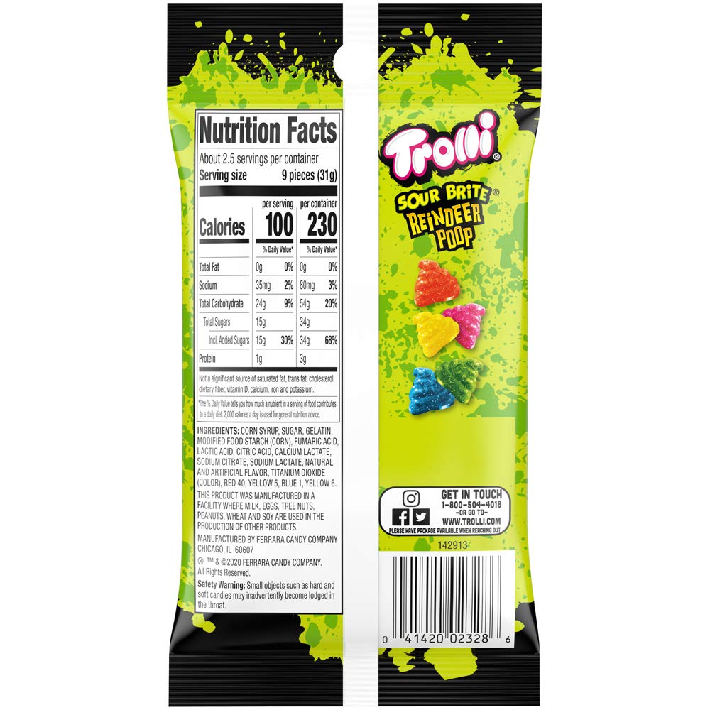 Trolli Sour Brite Gummi Reindeer Poop, Holiday Sour Gummy Candy, Funny ...