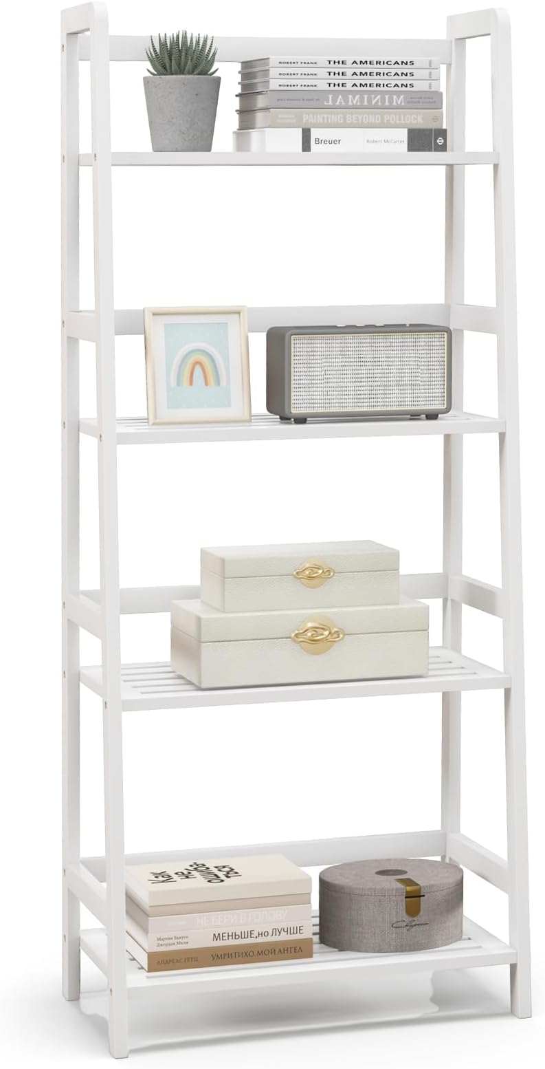 COSTWAY 4-Tier Ladder Shelf, 47.5'' Bamboo Plant Stand Rack ...