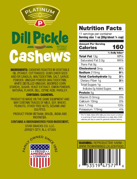 Snapklik.com : Platinum Dill Pickle Cashews - Plant Based Protein ...