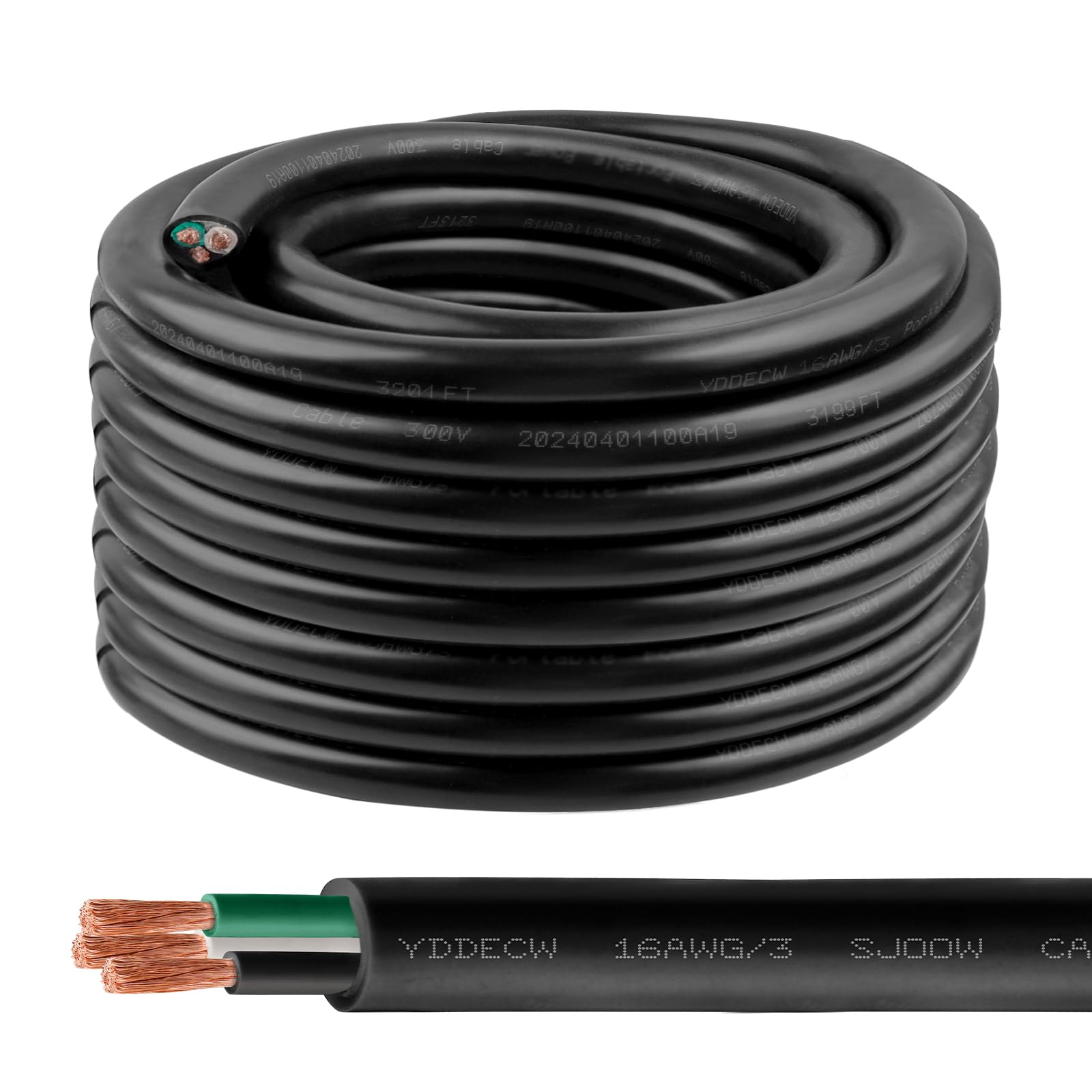 50ft 16/3 16 AWG Portable Power Cable (3 Conductor) - SJOOW 300V 16 ...