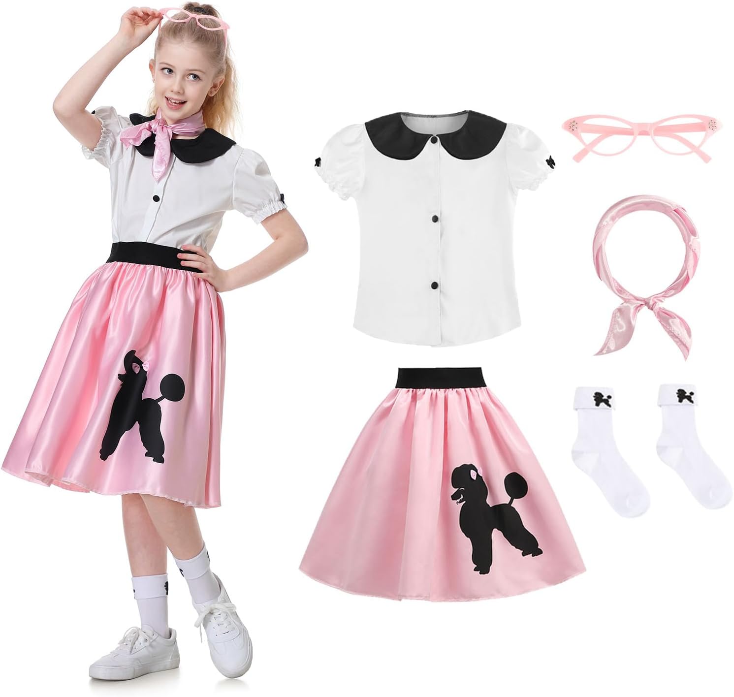 yolsun 50 s costume for Girls with Scarf,Glasses,Socks, Kids Sock Hop Accessory Halloween ...