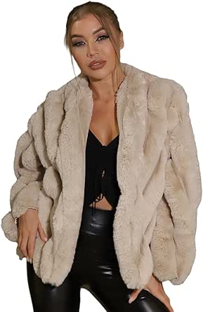 Edary Women's Faux Fur Coat White Long Sleeve Open Front Fur Jacket ...