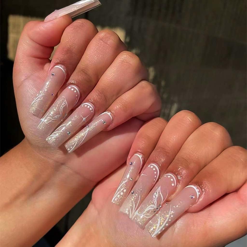 Amazon.com: RikView Square Press on Nails Long Fake Nails French Tips ...