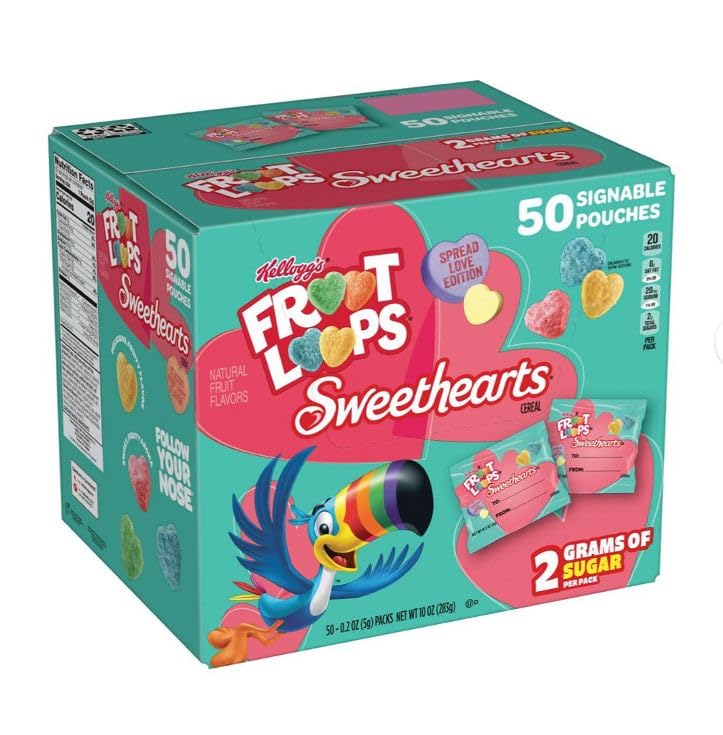 Kellogg's Froot Loops Sweethearts Cereal, Natural Fruit Flavors, 50 ...