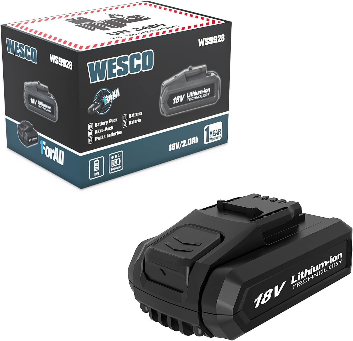 WESCO 18V 2.0Ah Lithium-ion Rechargeable Battery, 2.0Ah Long Life ...