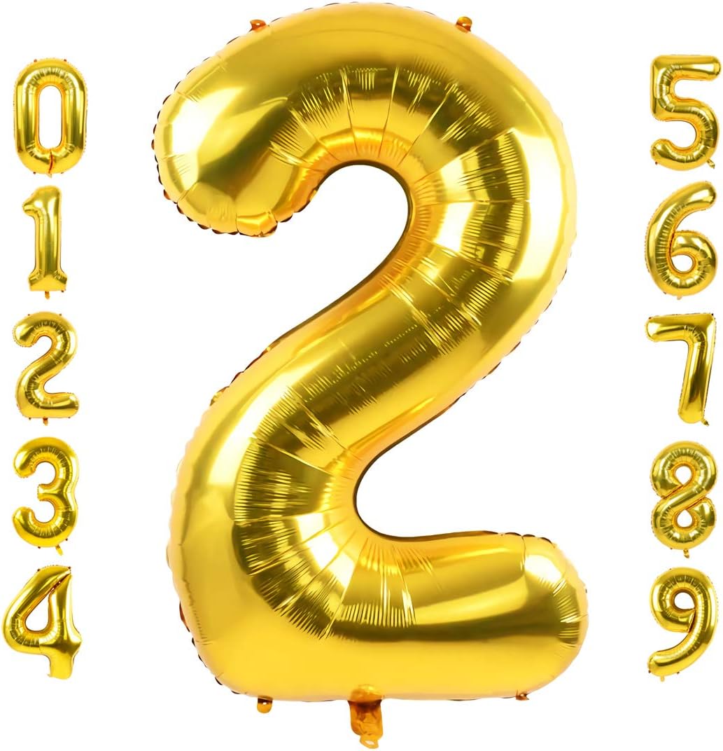 Amazon.com: Lovoir 40 Inch Large Gold Number 2 Balloon Extra Big Size ...