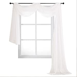 Amazon.com: OVZME Ivory Sheer Scarf Valances for Windows 216 Inch Extra ...