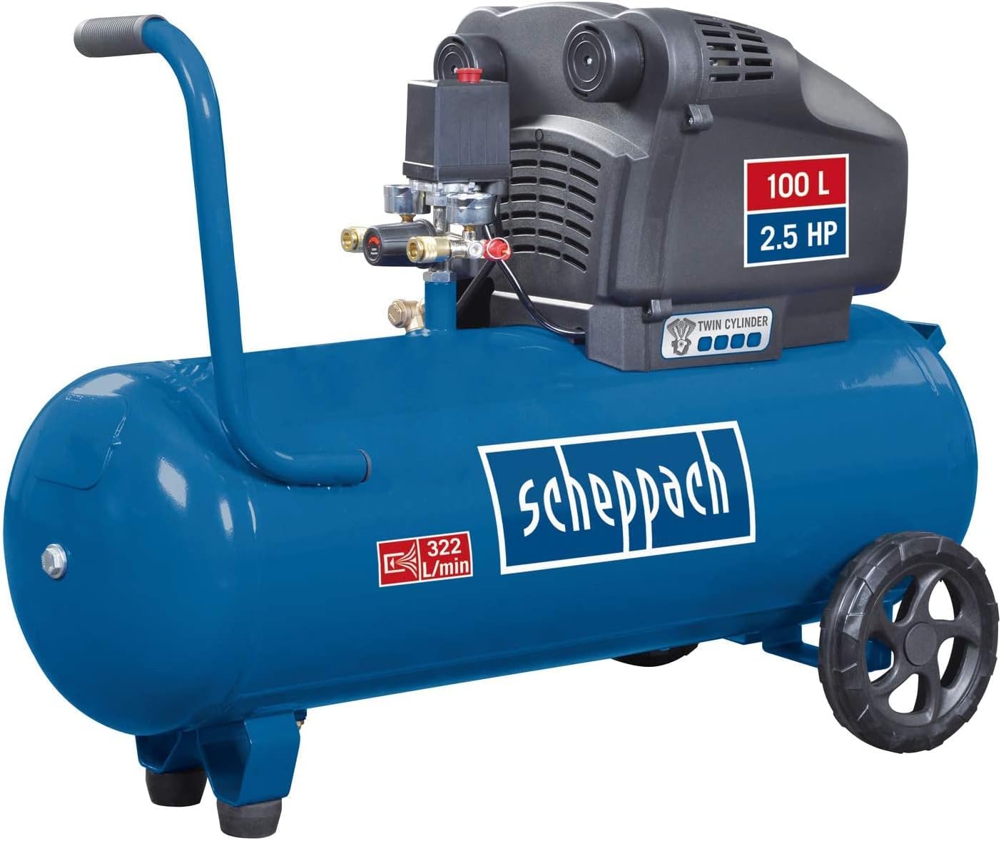 Scheppach Doppelzylinder Druckluft Kompressor HC105DC 100L Ölfrei 10 ...