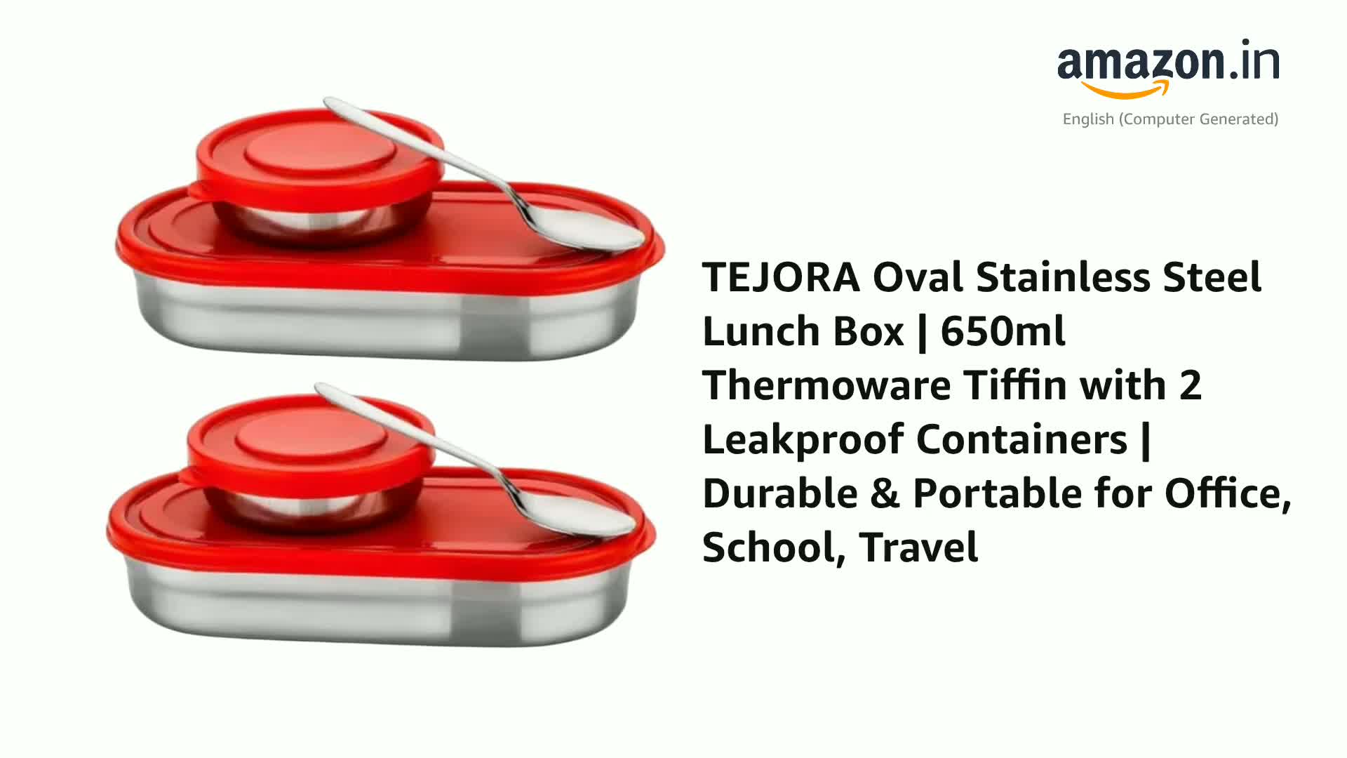 Watch TEJORA Oval Stainless Steel Lunch Box | 650ml Thermoware Tiffin ...