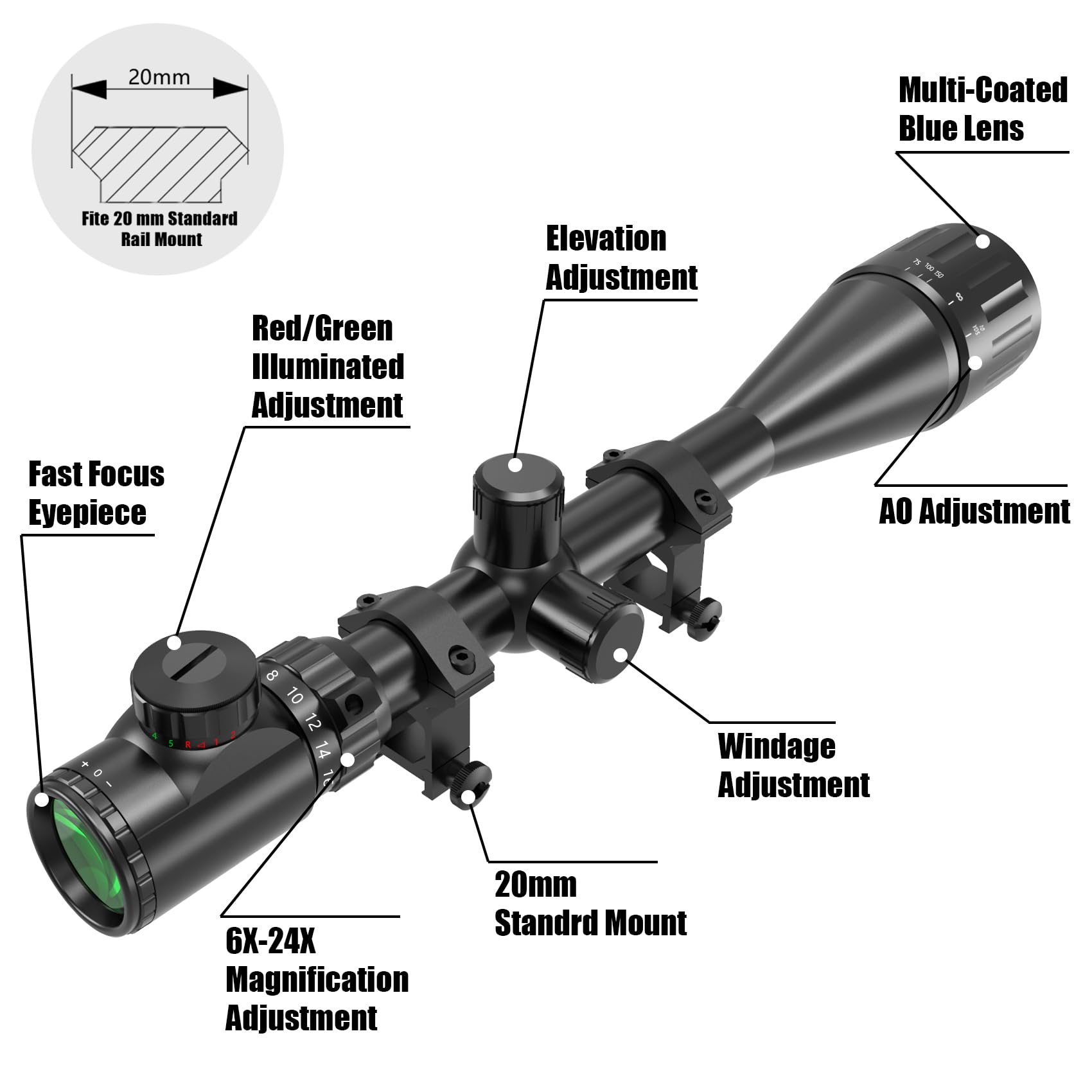 Snapklik.com : UUQ 6-24x50 AOG Rifle Scope Includes Green Lens ...