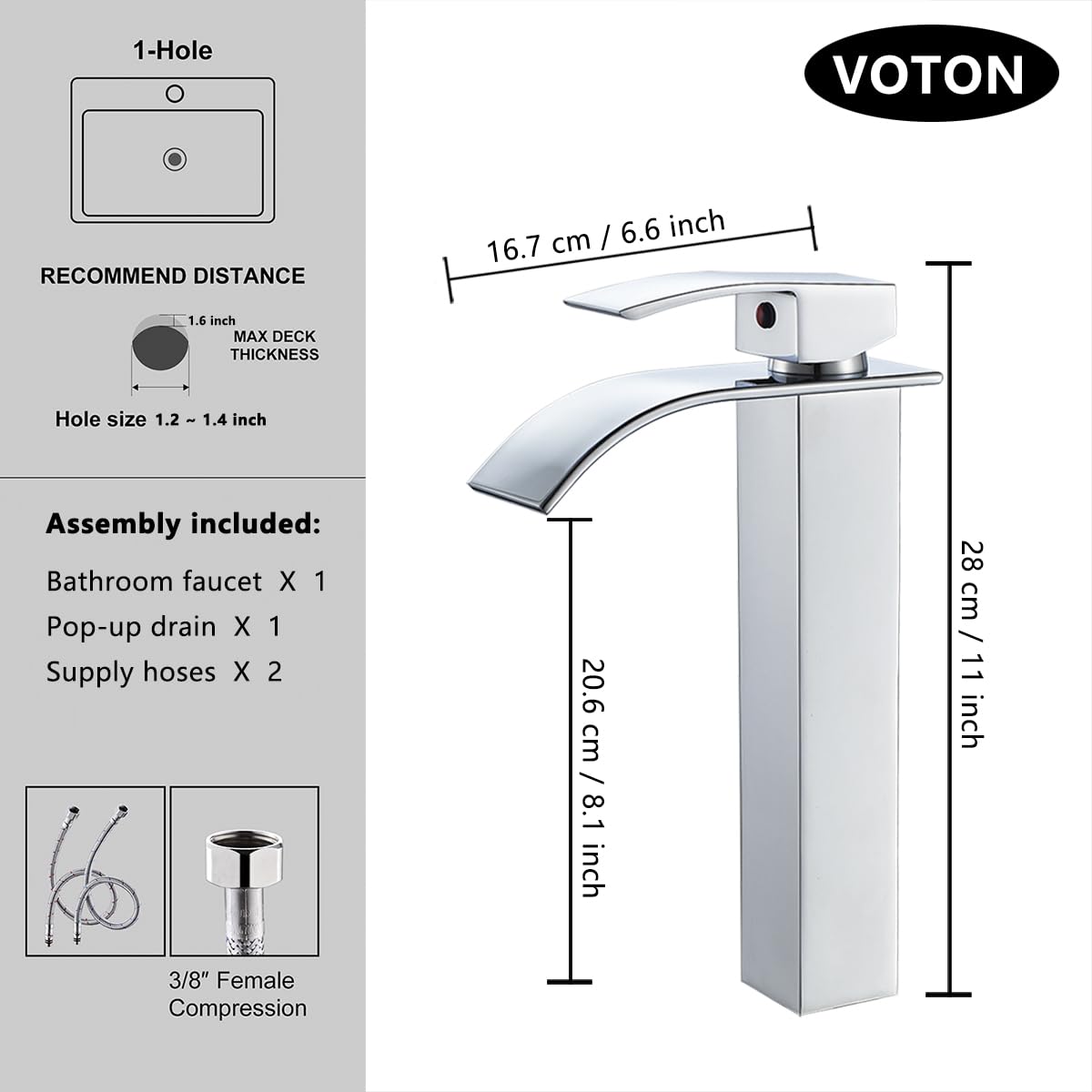Snapklik.com : VOTON Vessel Sink Faucet Chrome Modern Tall Waterfall ...