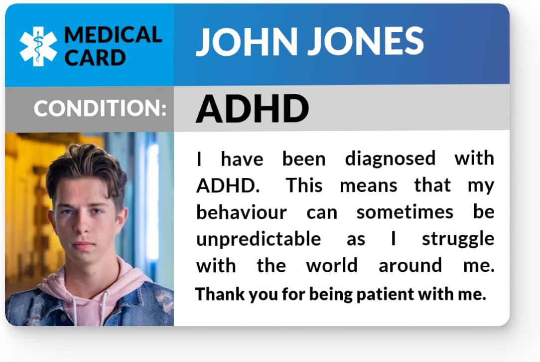 The Card Project UK ADHD Photo Medical Awareness ID Alert Card : Amazon ...