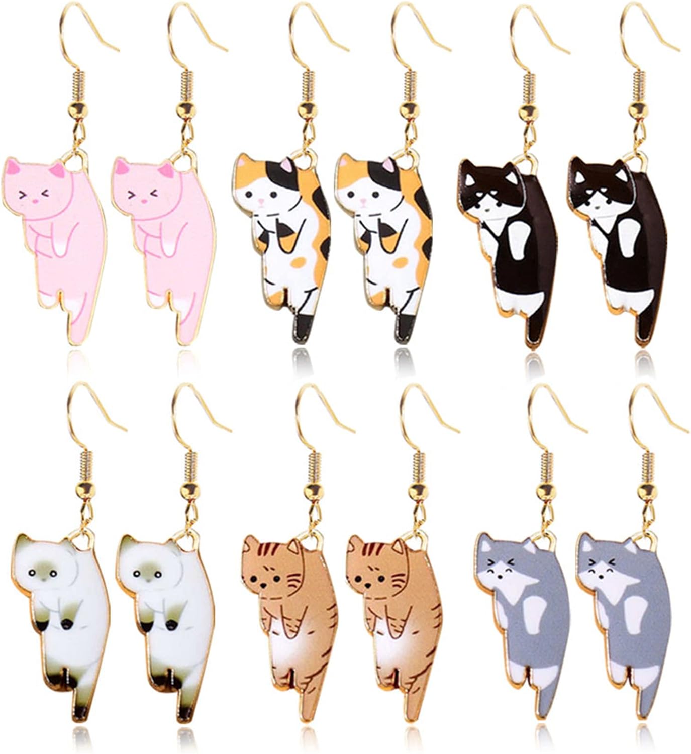 Amazon.com: Dreuyet 6 Pairs Cute Cat Earrings for Women Funny Cartoon ...