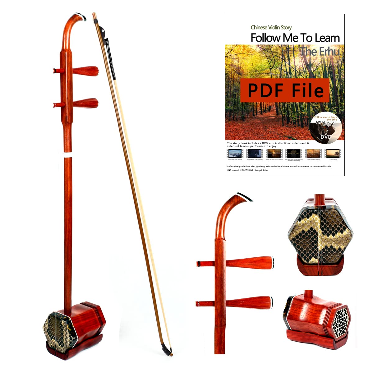 NICOSHINE Chinese Rosewood Erhu 2 Stringed Chinese Violin Instrument ...