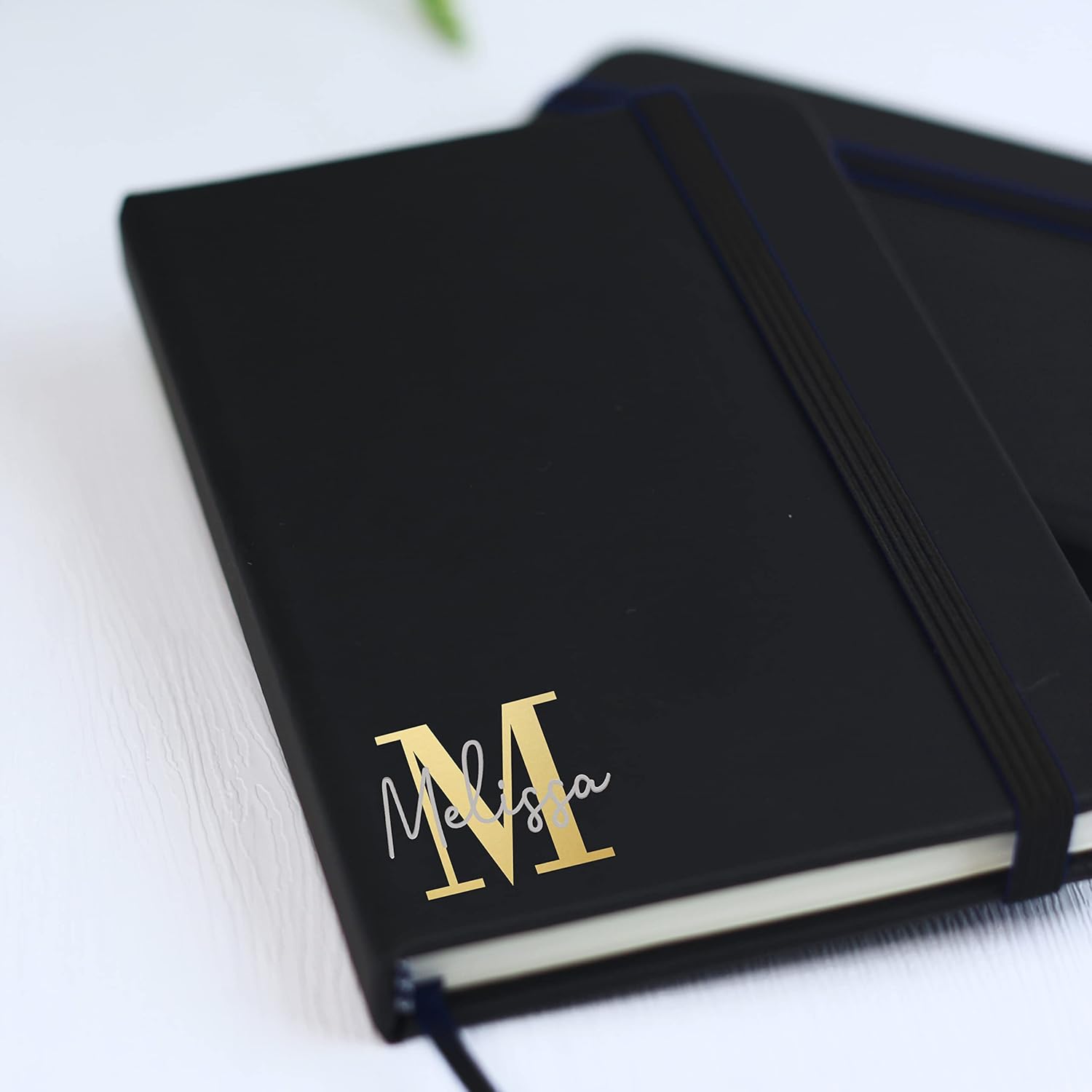 eBuyGB Personalised A4 Lined Hardback Notebook, Black Monogram Notebook ...