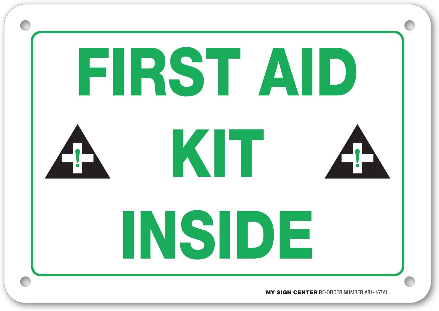 Amazon.com : First Aid Kit Inside Sign, 7" x 10" 0.40 Aluminum, Fade ...