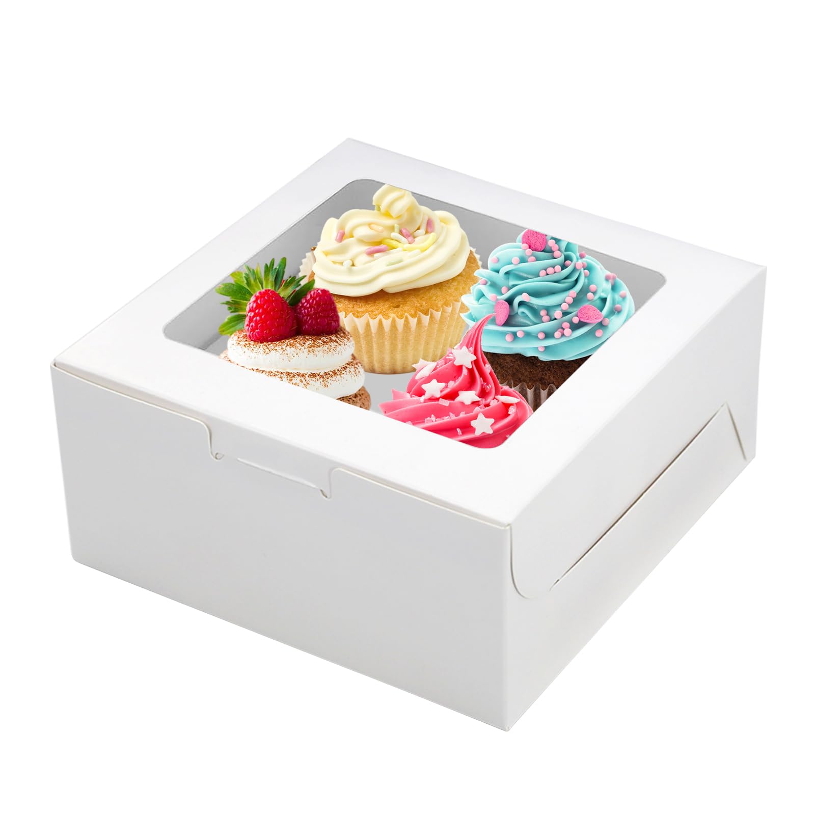 SUPERFA 25 Pack 4 Hole Cupcake Boxes, White Cupcake Container 4 Hole ...