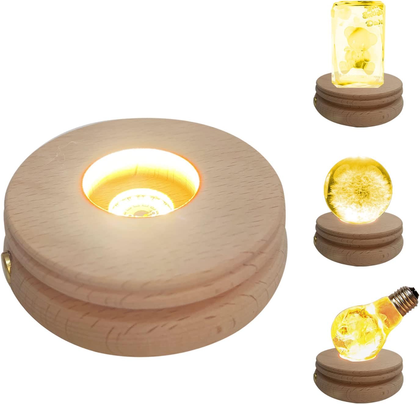 LED Lights Display Base Wooden Light Display Base Stand Crystal Glass ...