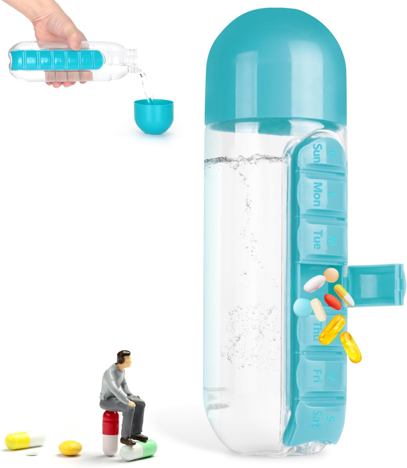 Amazon.com: MARS WELLNESS 24 Ounce Water Bottle with Slideout Pill Box ...