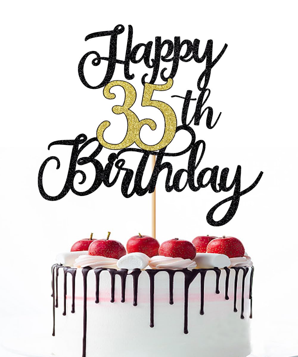 Snapklik.com : Black Gold Glitter Happy 35th Birthday Cake Topper,35th ...