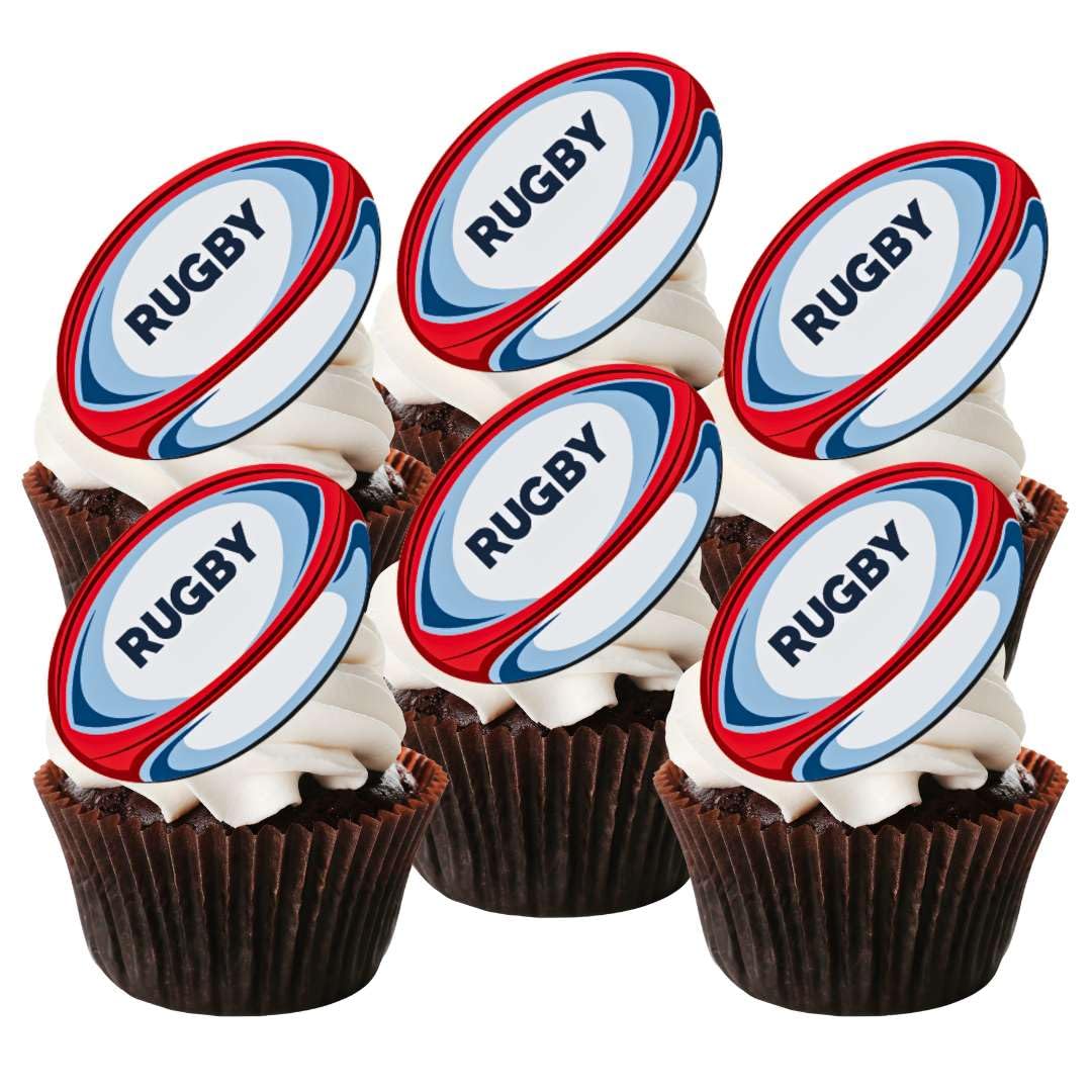 PRECUT Rugby Cupcake Toppers Theme #1, Rugby Ball Edible Football Cake ...